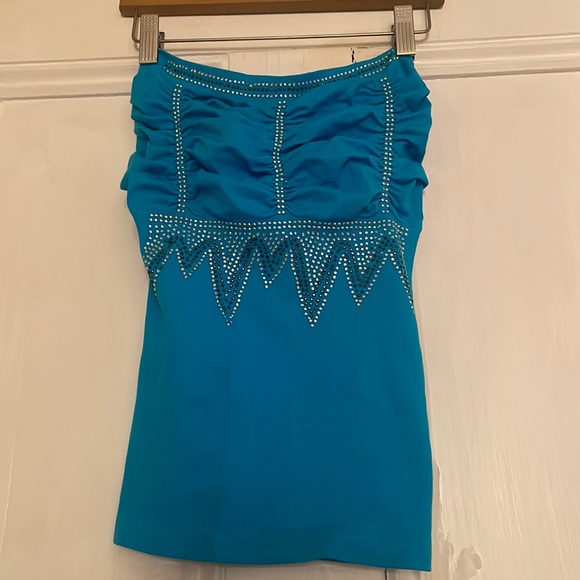 F&F | Tops | Sexy Blue Strapless Top With Rhinestone Detailing | Poshmark